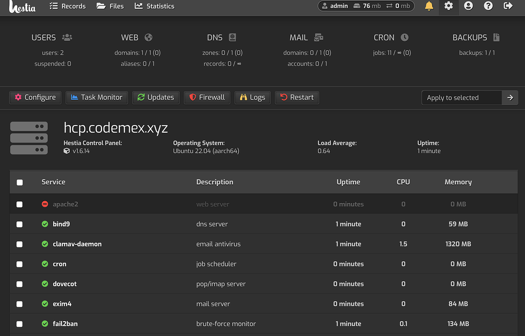 ERROR: Restart of apache2 failed - Community Support - Hestia Control Panel - Discourse